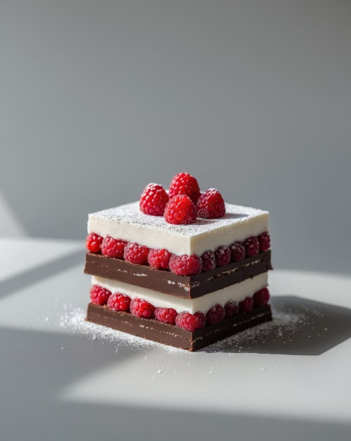 Delicious Layered Chocolate Raspberry Dessert Square Stock Image ...