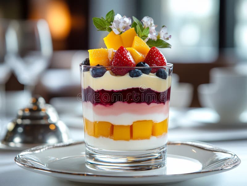 Delicious Layered Fruit and Yogurt Parfait with Berries and Mango Stock ...