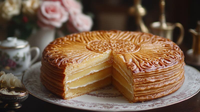 Delicious Layered Pastry Cake with Artisan Design on a Decorative Plate ...