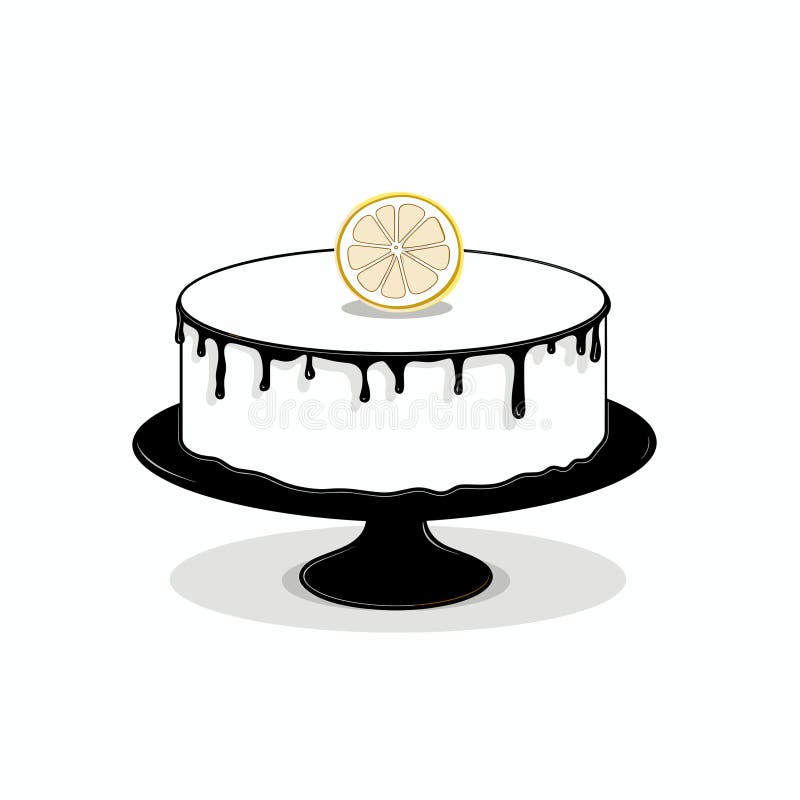 Delicious Lemon Cake on a Black Cake Stand with White Icing and a Slice ...
