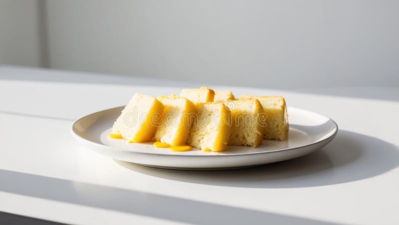 Delicious Lemon Drizzle Cake Slices on White Plate. Stock Photo - Image ...