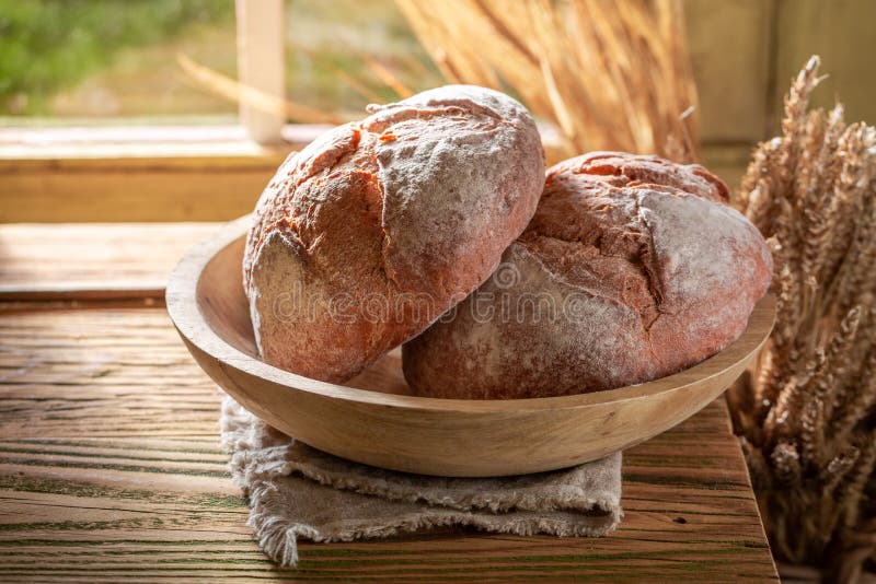 Delicious Loaf of Bread in Spring Sunny Kitchen Stock Photo - Image of ...