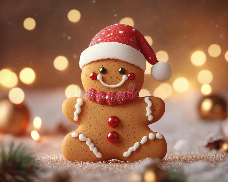 Delicious-looking Gingerbread Man Wearing a Festive Santa Hat Stock ...