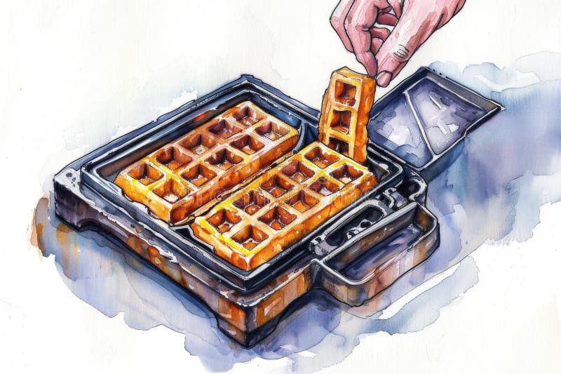A Delicious-looking Waffle Being Topped with Sweet Syrup Stock Photo ...