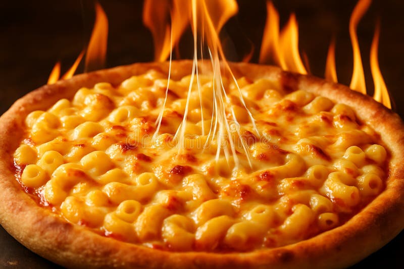 Delicious Macaroni and Cheese Pizza with Flaming Cheese Pulls Stock Photo - Image of food ...