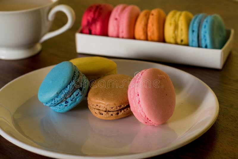 Delicious Macaroons on the Wooden Table, with Copy Space Stock Image ...