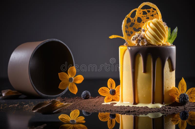 Delicious Mango Dessert with Chocolate Decorations and Whipped Cream on ...