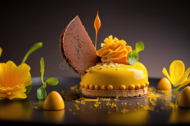 Delicious Mango Dessert with Chocolate Decorations and Whipped Cream on ...