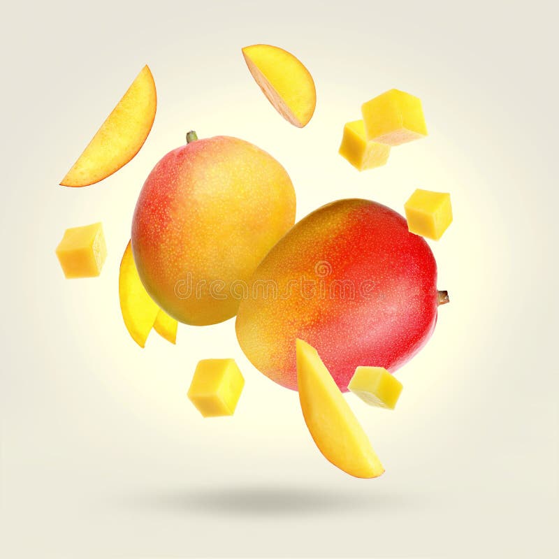 Delicious Mango Fruits Falling on White Background Stock Image - Image ...