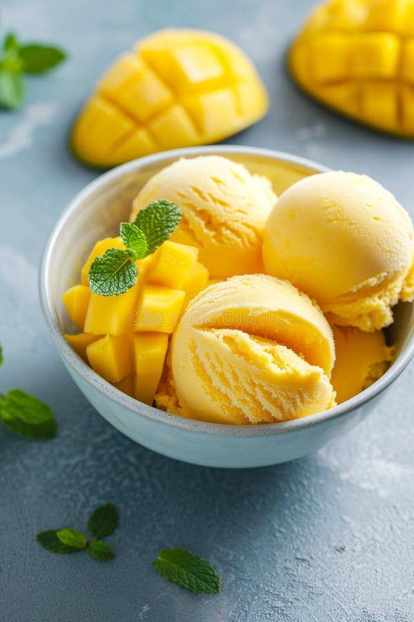 Delicious Mango Ice Cream in a White Plate Stock Photo - Image of cone ...