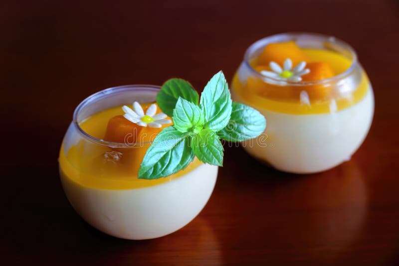Mango Pudding Cup in Closeup Stock Image - Image of light, brown: 190843285