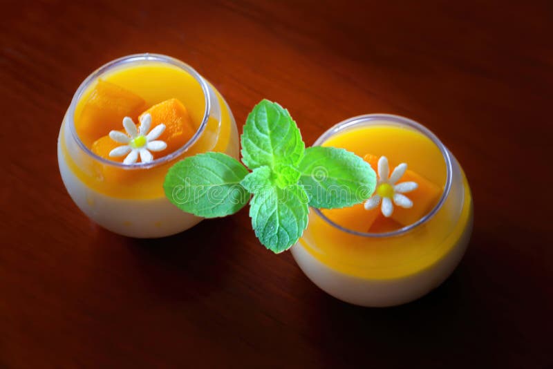 Mango Pudding Cup in Closeup Stock Image - Image of white, creme: 190843291