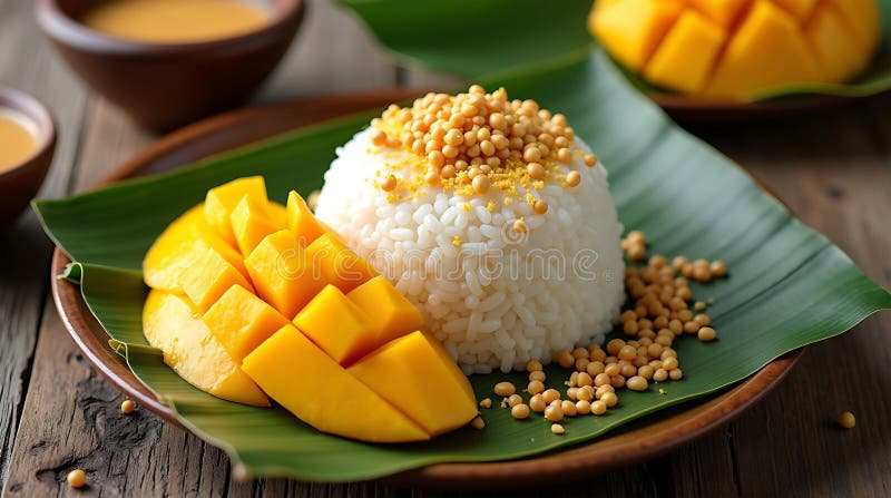 Delicious Mango Sticky Rice Dessert on Banana Leaf Stock Image - Image ...