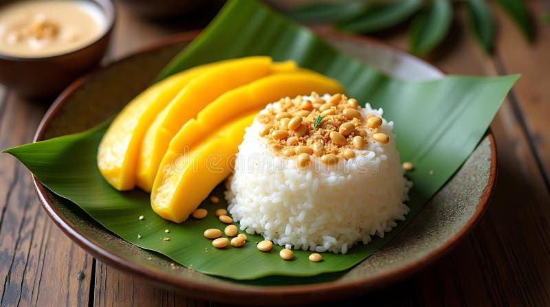 Delicious Mango Sticky Rice Dessert on Banana Leaf Stock Image - Image ...