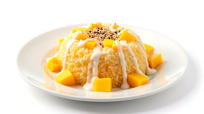 Delicious Mango Sticky Rice Dessert on a White Plate Stock Photo ...