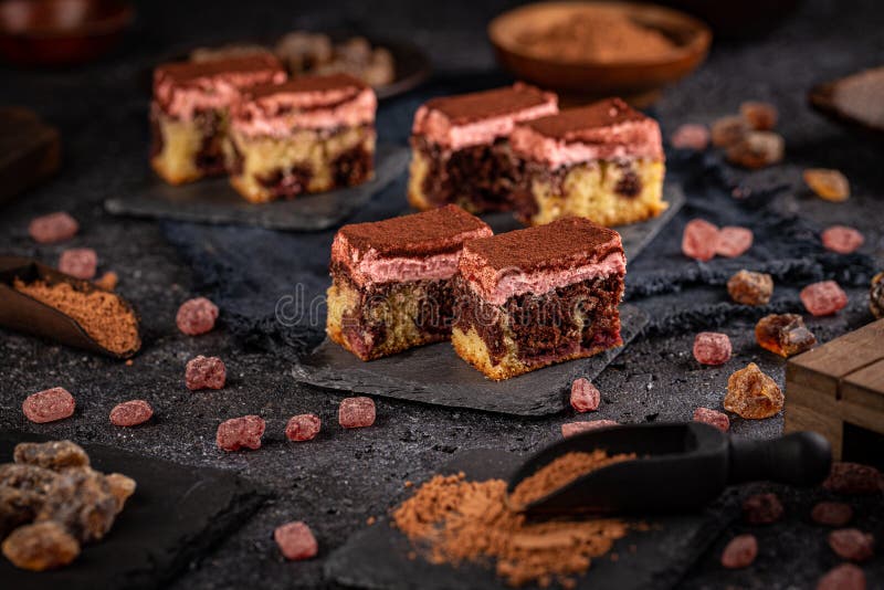 Delicious marble cake stock image. Image of powder, black - 203957479