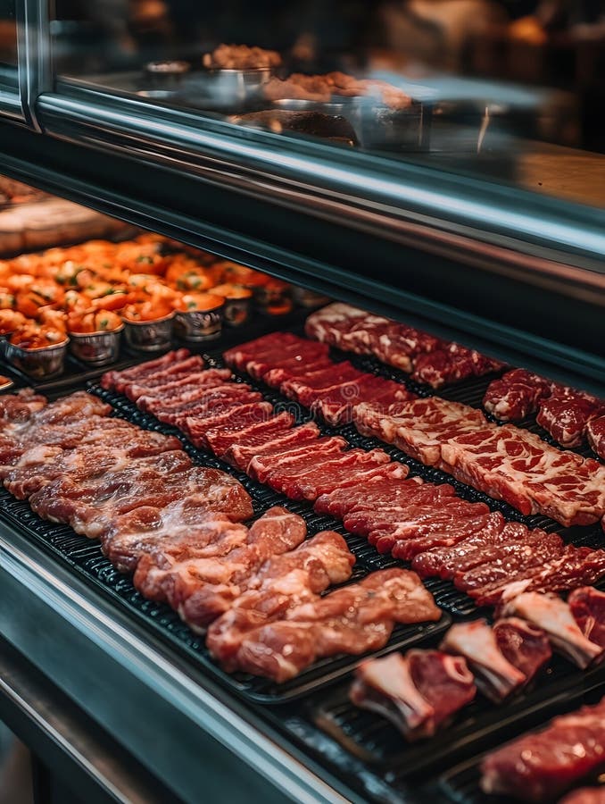 Delicious Marinated Meats Pork and Beef Selection Displayed in a Modern ...