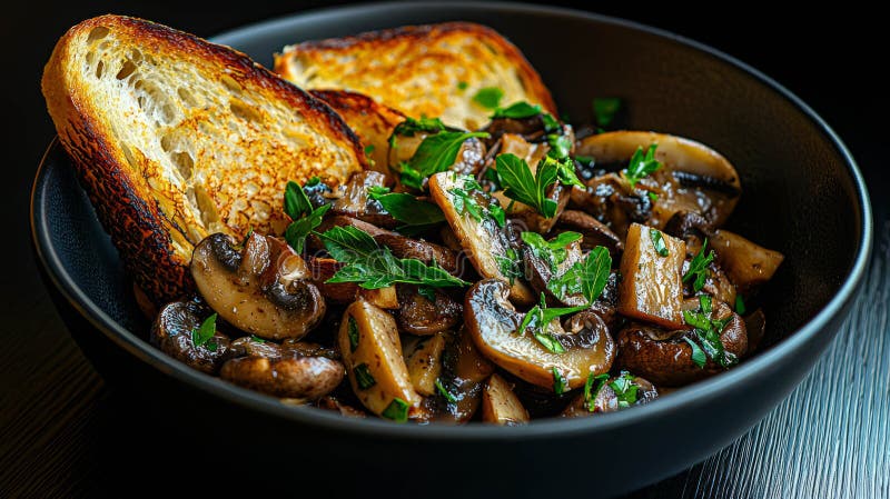 Delicious Marinated Mushroom Dish with Toasted Bread Garnish for ...