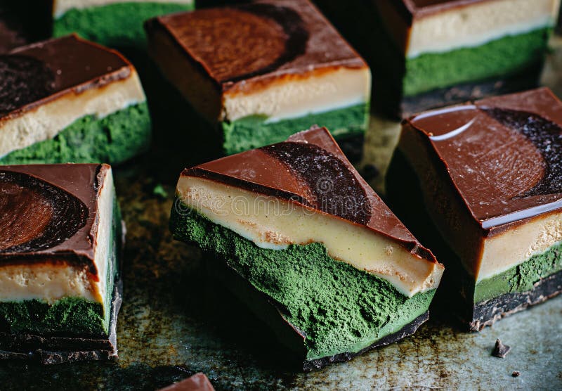 Delicious Matcha Chocolate Layered Dessert Squares High Quality Image ...