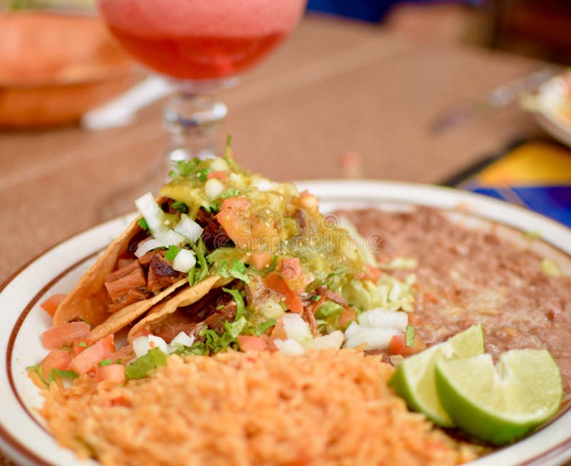 A Delicious Taco Plate with Rice and Beans Stock Image - Image of meal ...