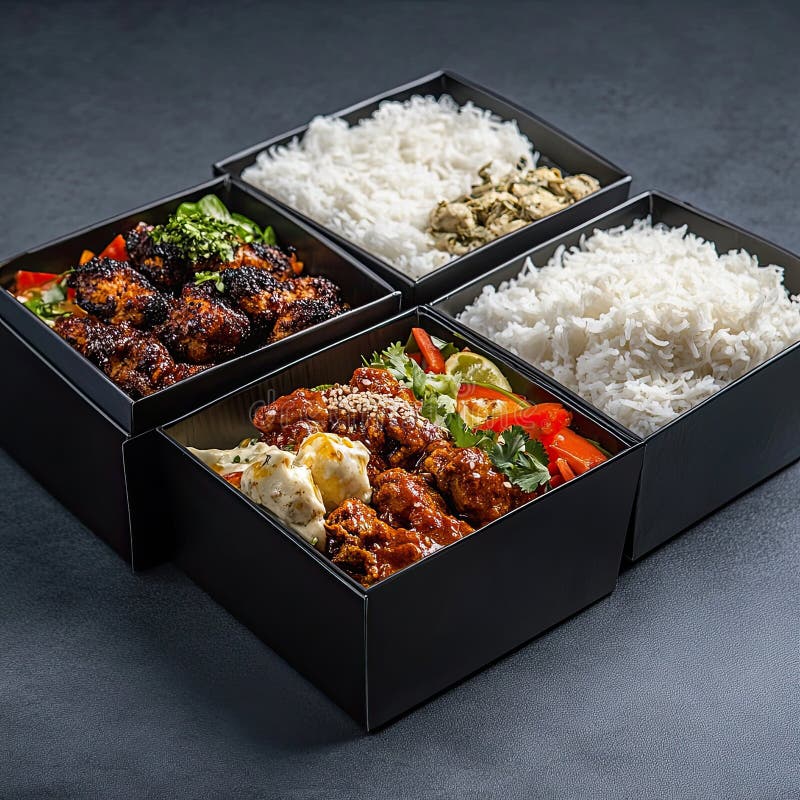 Delicious Meal Boxes with Chicken and Rice Stock Image - Image of ...