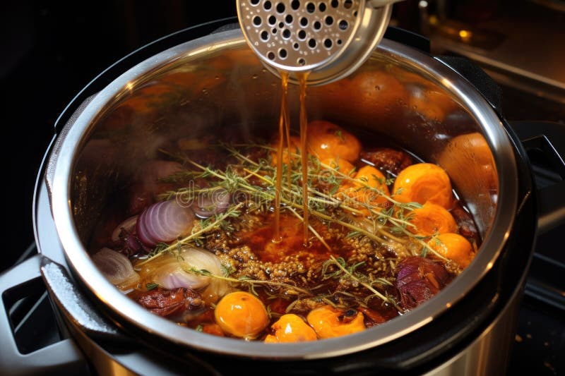Delicious Meal Inside an Open Pressure Cooker Stock Illustration ...