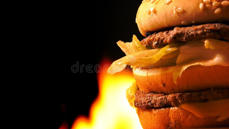 A Hamburger on Fire with Flames Coming Out of it Stock Footage - Video ...