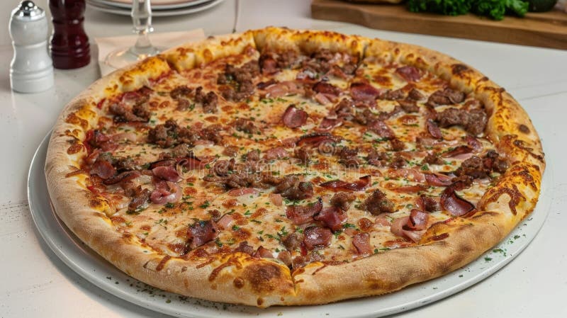 Delicious Meat Lover S Pizza with Golden Crust on Table Stock Photo ...