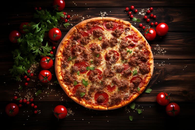 Delicious Meat Pizza on a Thin Crust with a Variety of Tempting ...