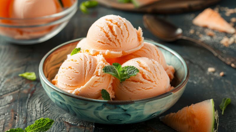 Delicious melon ice cream stock illustration. Illustration of modern ...