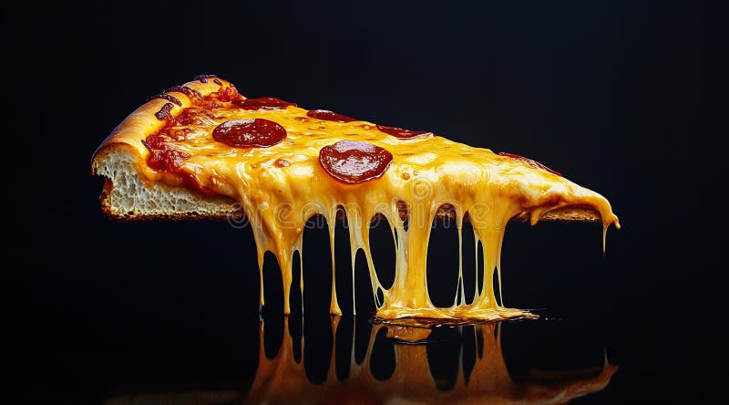 Delicious Melted Cheese Pepperoni Pizza Slice Isolated on Black ...