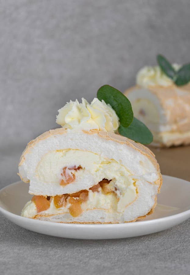 Delicious Meringue Roll with Pieces of Apple Stock Photo - Image of ...