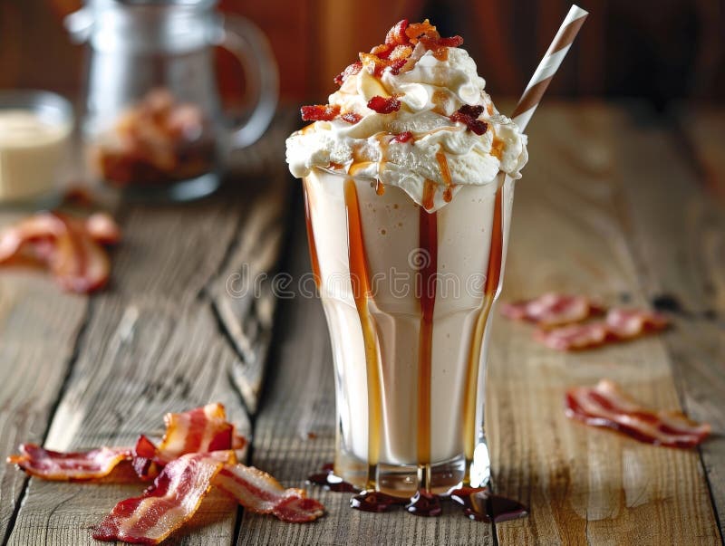Delicious Milkshake with Whipped Cream and Bacon Bits Stock ...