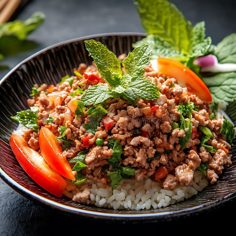 Delicious Minced Meat Dish with Fresh Herbs and Vegetables Stock ...
