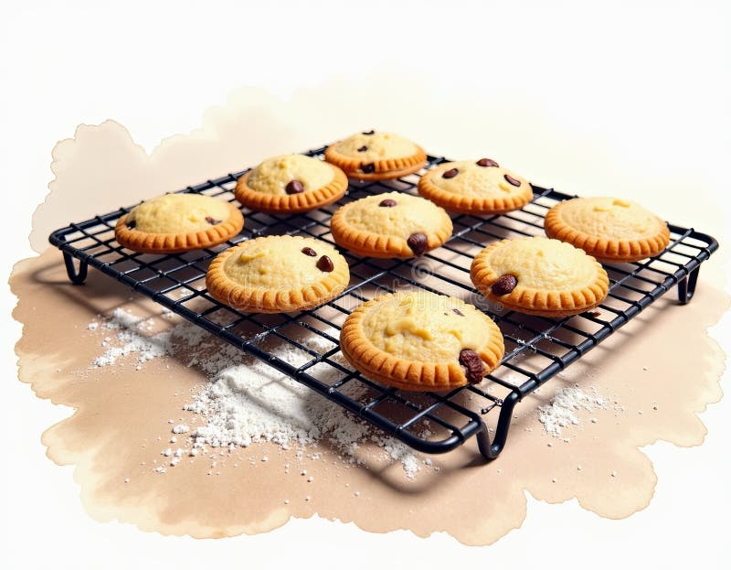 Delicious Mini Chocolate Chip Pies on Cooling Rack Stock Illustration ...