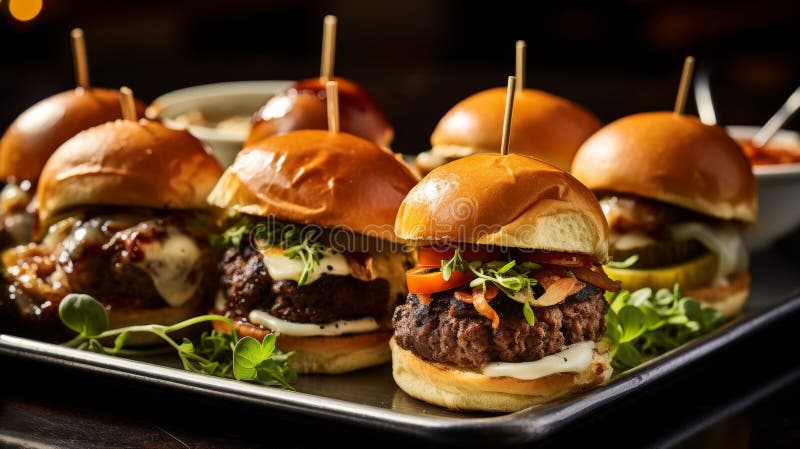 Delicious Mini Sliders Assortment on Tray Stock Illustration ...