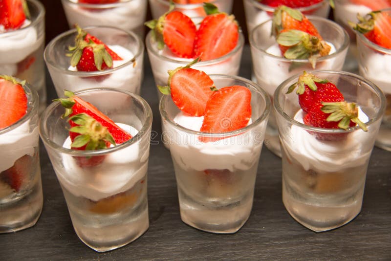 Delicious Mini Strawberry in Glass Dessert Station Stock Image - Image ...