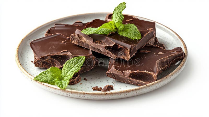 Delicious Mint and Dark Chocolate Bar on Rustic Plate for Dessert ...
