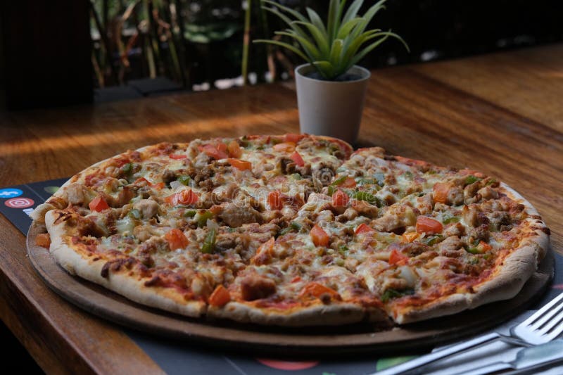 Delicious Mix Pizza in Cafe Stock Image - Image of cuisine, delicious ...