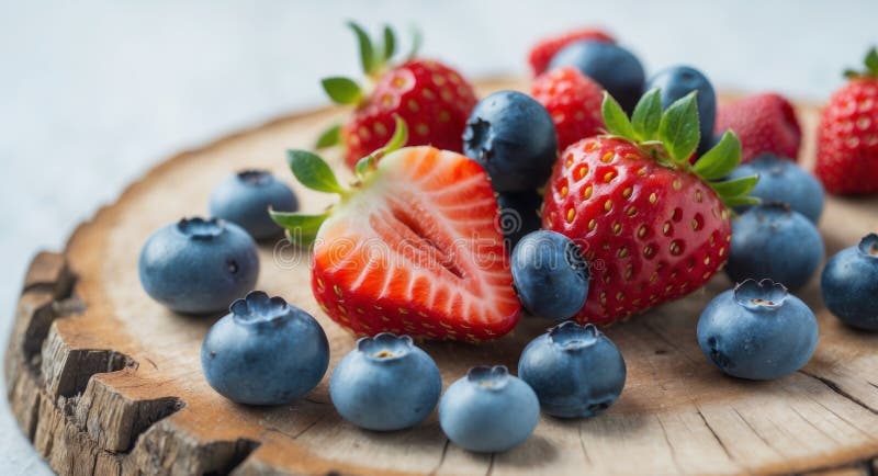 Delicious Mixed Berries on Wooden Slice Background Stock Image - Image ...