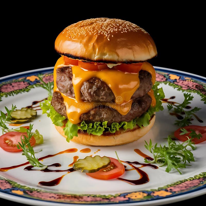 Delicious Multi-Layer Cheese Vegetable Burger with Gourmet Decorations ...