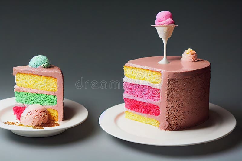 Delicious Multi-layered Fruit Cake with Creamy Cream and Berries Stock ...