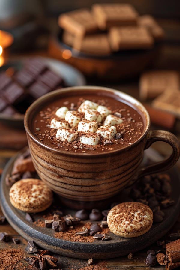 Delicious Natural Cocoa Drink with Chocolate in a Mug on the Table. a ...
