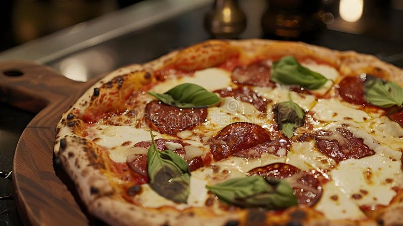 Delicious Neapolitan Pizza with Basil Illustration Stock Illustration ...