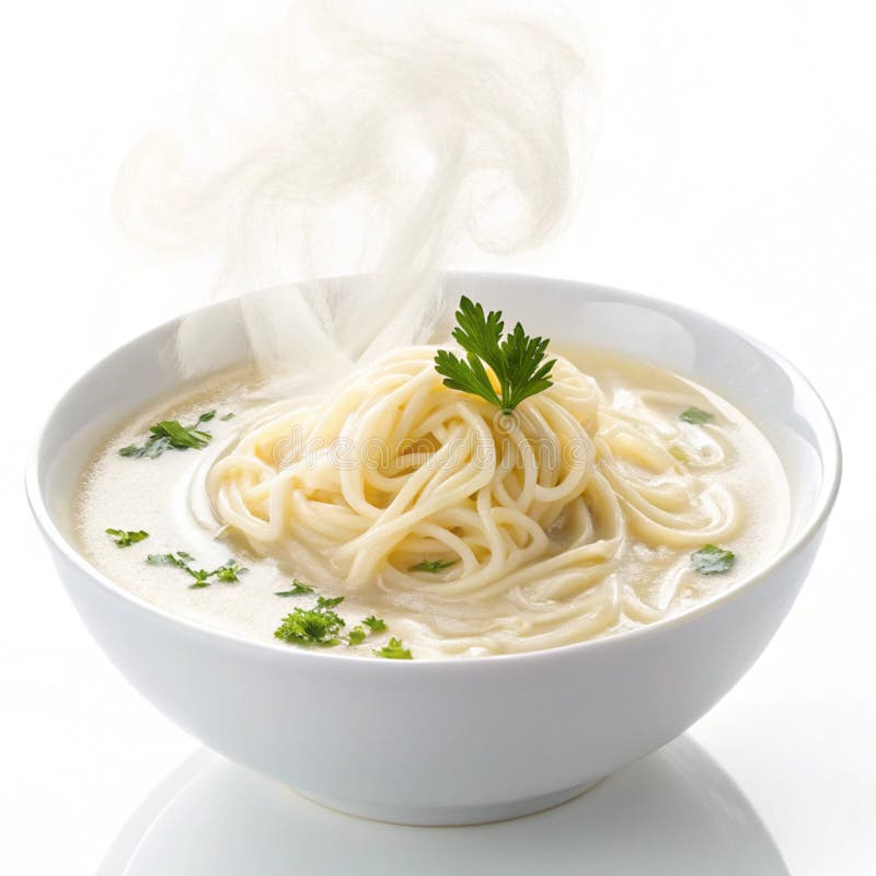 Delicious Noodles in White Soup Isolated on White Background Stock ...