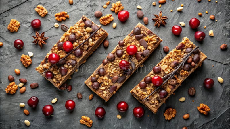 Delicious Nut and Berry Energy Bars on Dark Surface. Generative AI ...