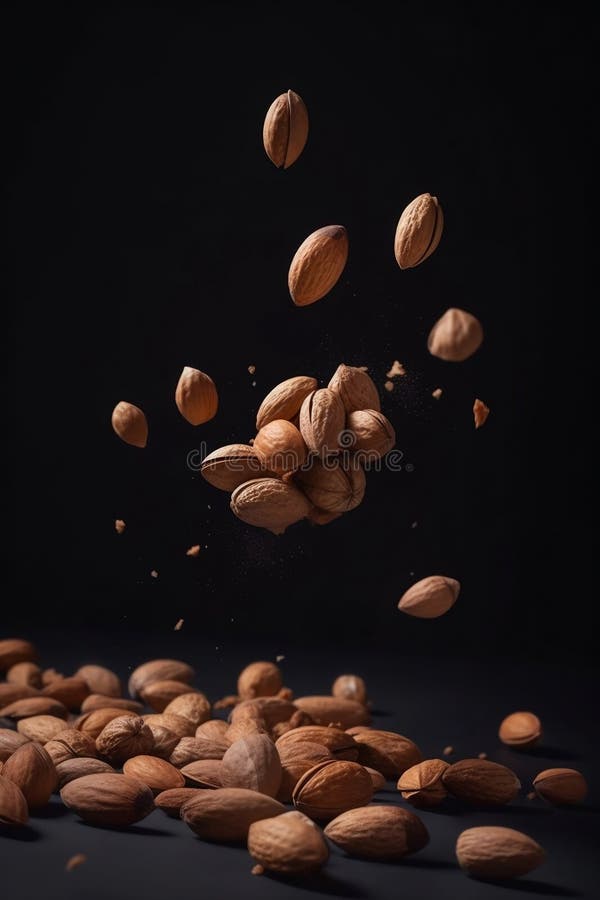 Delicious Nuts Floating in the Air, Brown Nut Seeds Exploding Beautiful ...