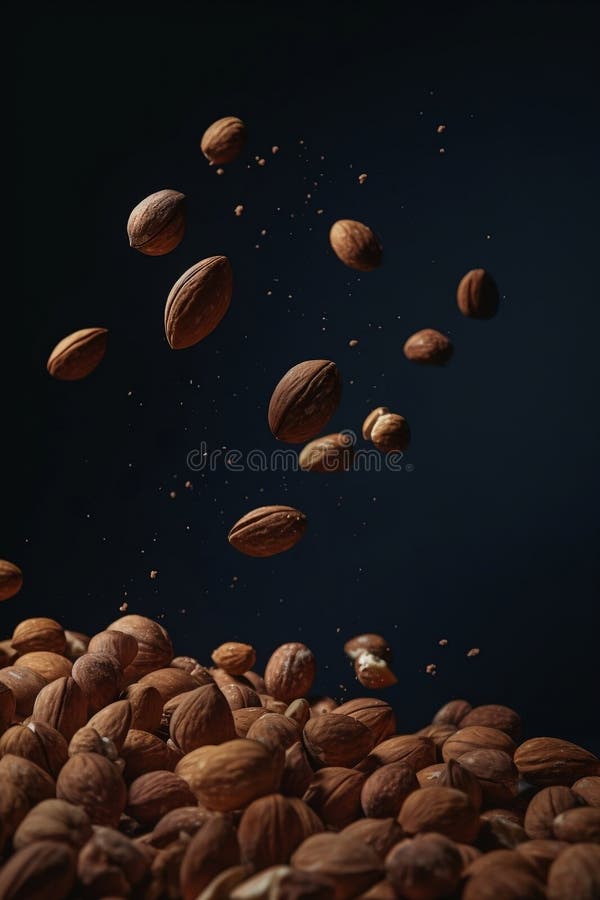 Delicious Nuts Floating in the Air, Brown Nut Seeds Exploding Beautiful ...