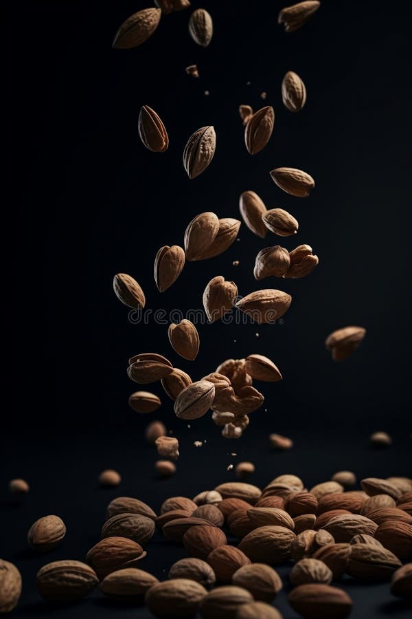 Delicious Nuts Floating in the Air, Brown Nut Seeds Exploding Beautiful ...