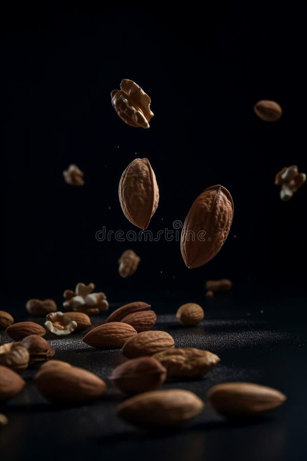 Delicious Nuts Floating in the Air, Brown Nut Seeds Exploding Beautiful ...